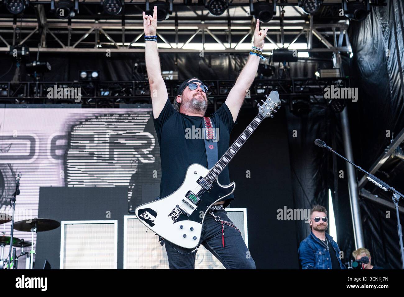 Justin Shipley of Hinder performs during Louder Than Life music ...