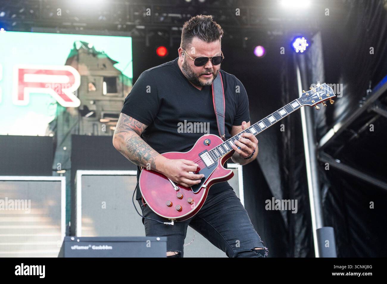 Joe Garvey of Hinder performs during Louder Than Life music festival ...