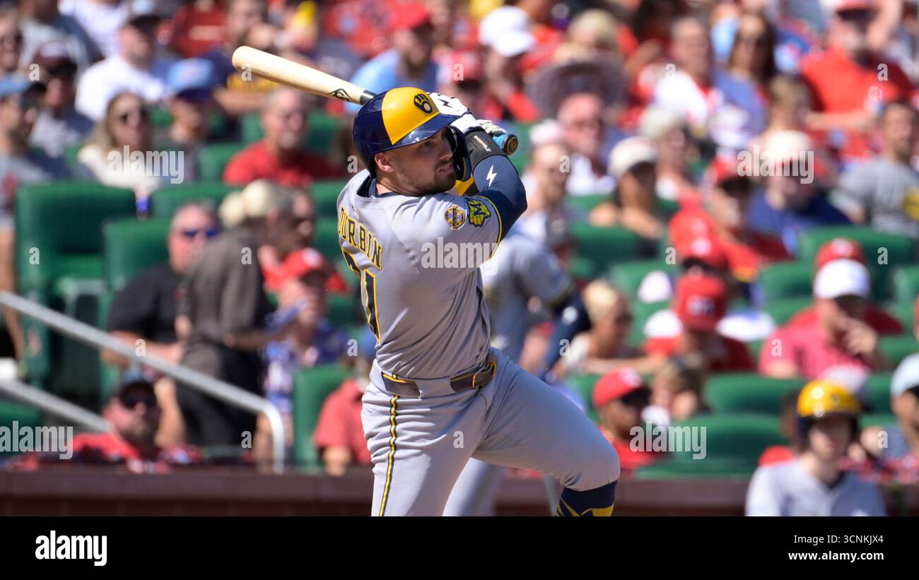 Milwaukee Brewers' Caleb Durbin at bat against the St. Louis Cardinals ...