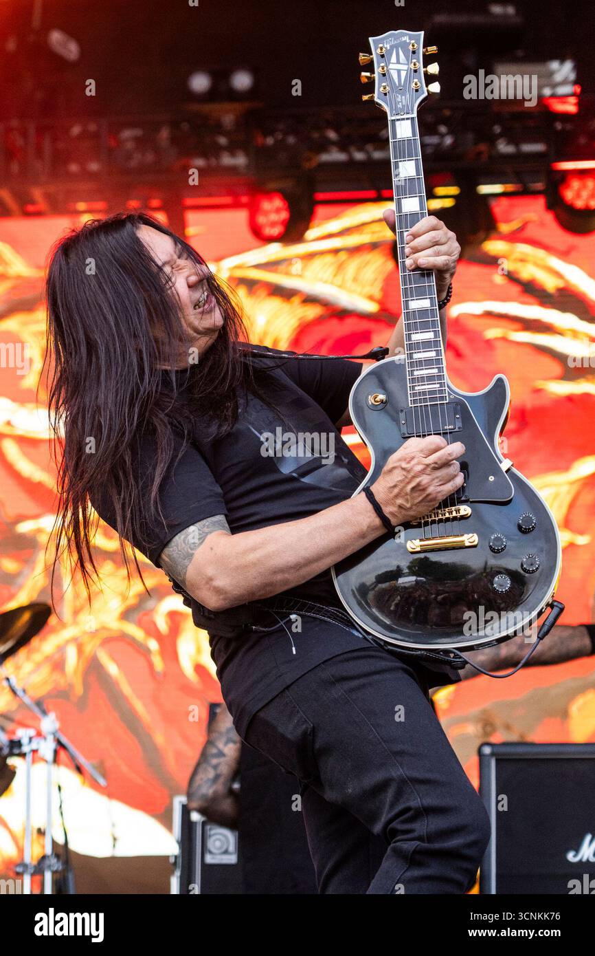 Eric Peterson of Testament performs during Louder Than Life music ...