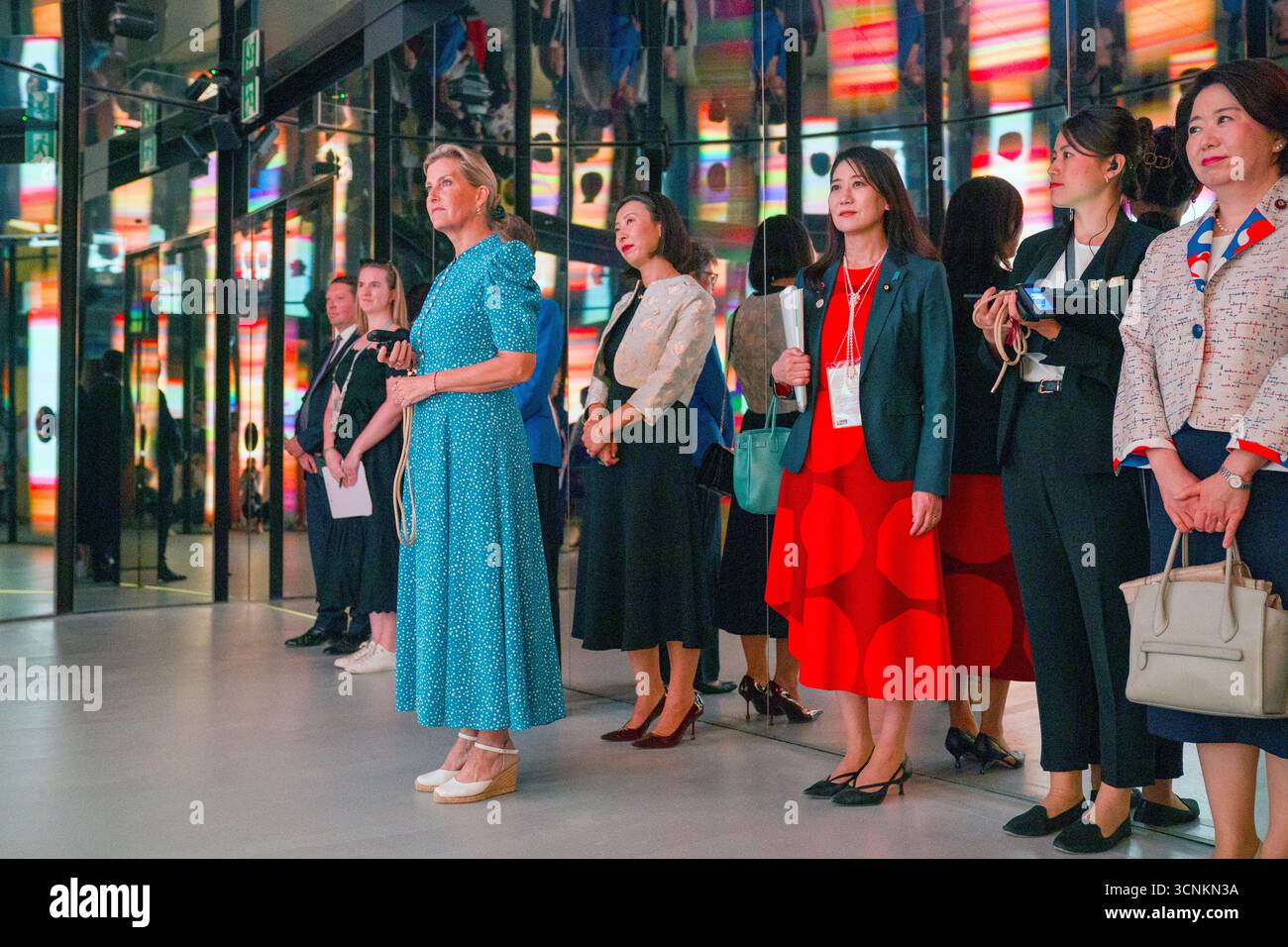 The Duchess of Edinburgh looks at an interactive display at the Women's ...