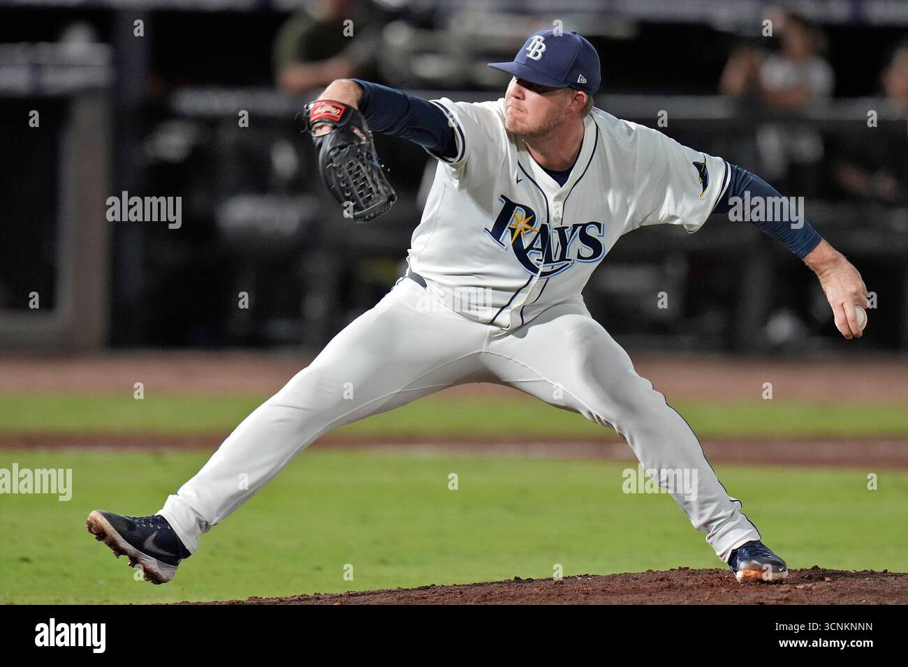 Tampa Bay Rays pitcher Garrett Cleavinger delivers to the Boston Red ...