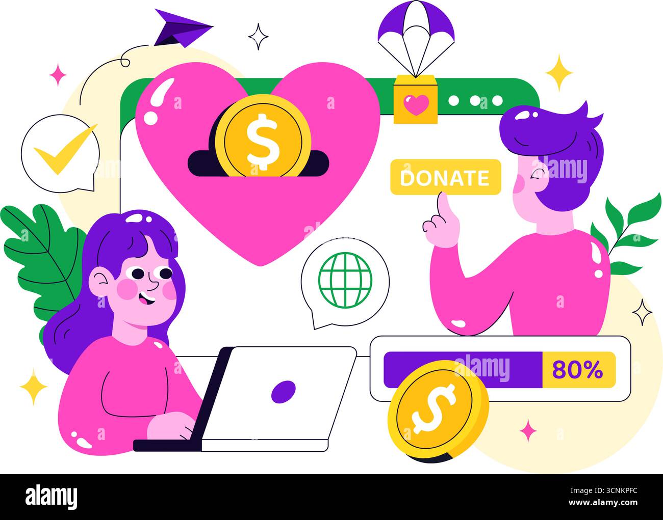 Online Fundraising Illustration Featuring a Fundraiser with a Heart to ...
