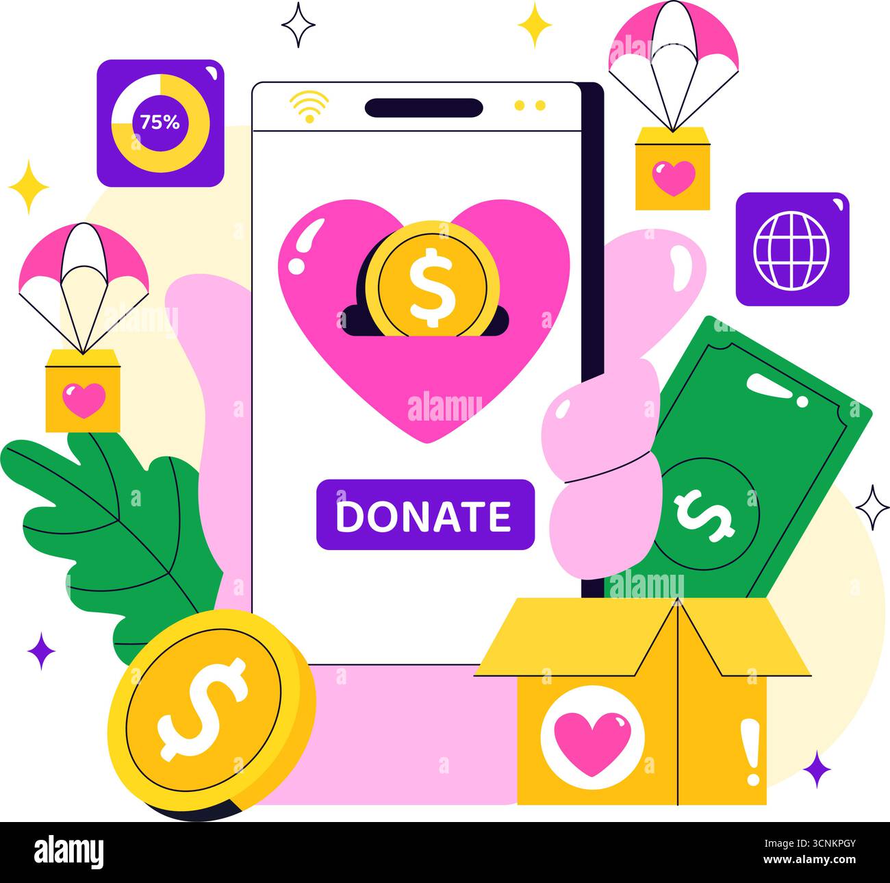 Online Fundraising Illustration Featuring a Fundraiser with a Heart to ...