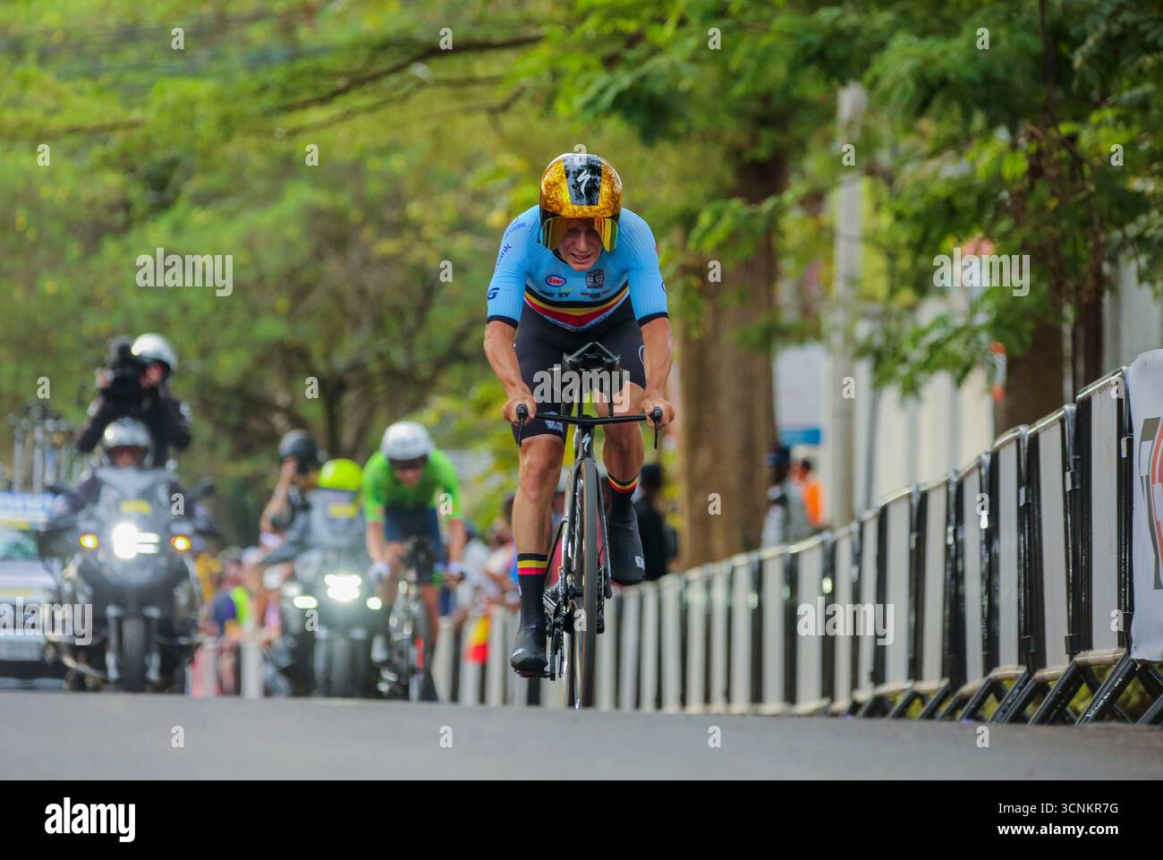 Kigali, Rwanda. 21st Sep, 2025. Remco Evenepoel of Belgium competes ...