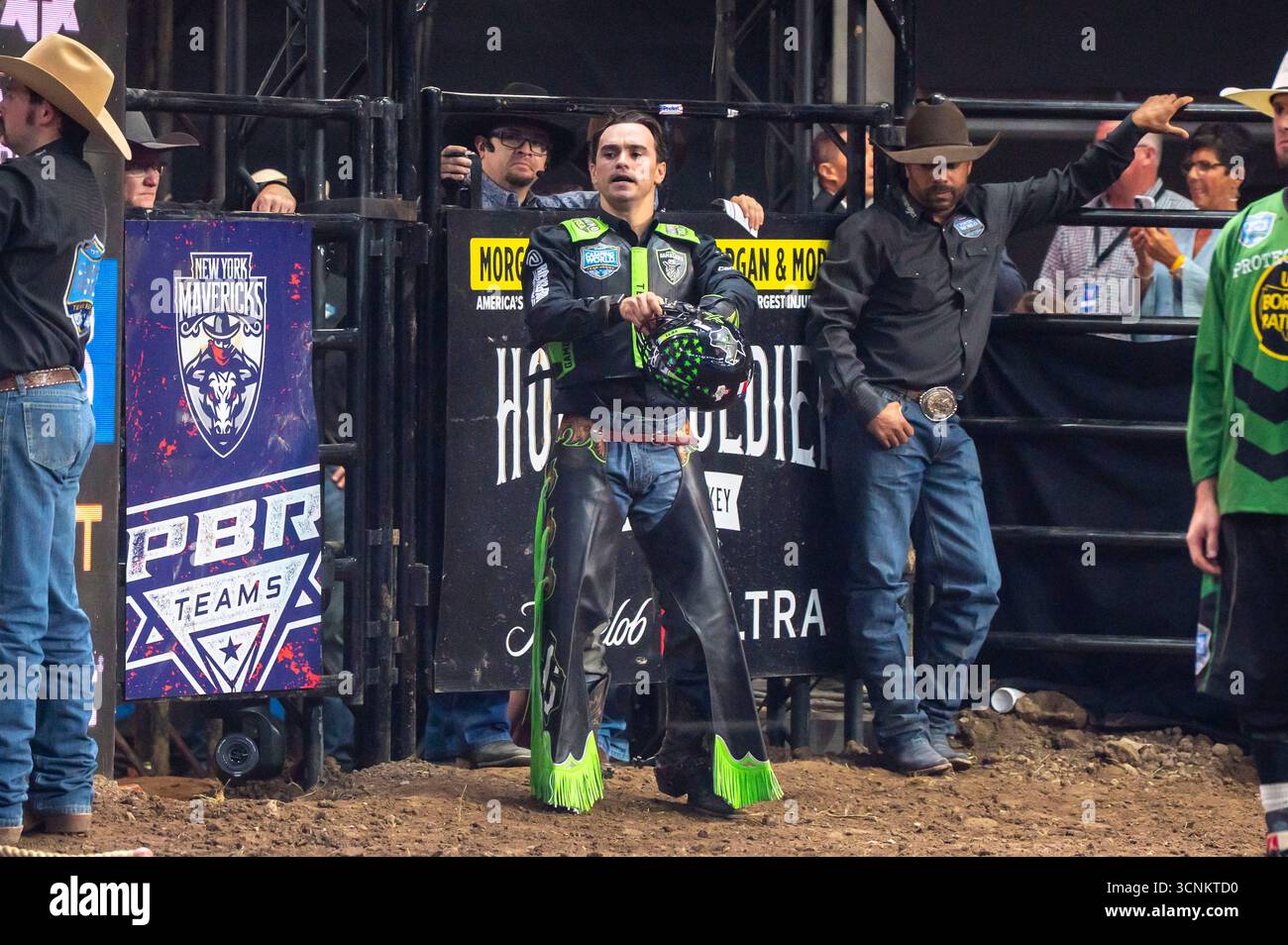 Austin Gamblers' Jose Vitor Leme rides Mighty Mouse in game 9 during the New York Mavericks' PBR ...