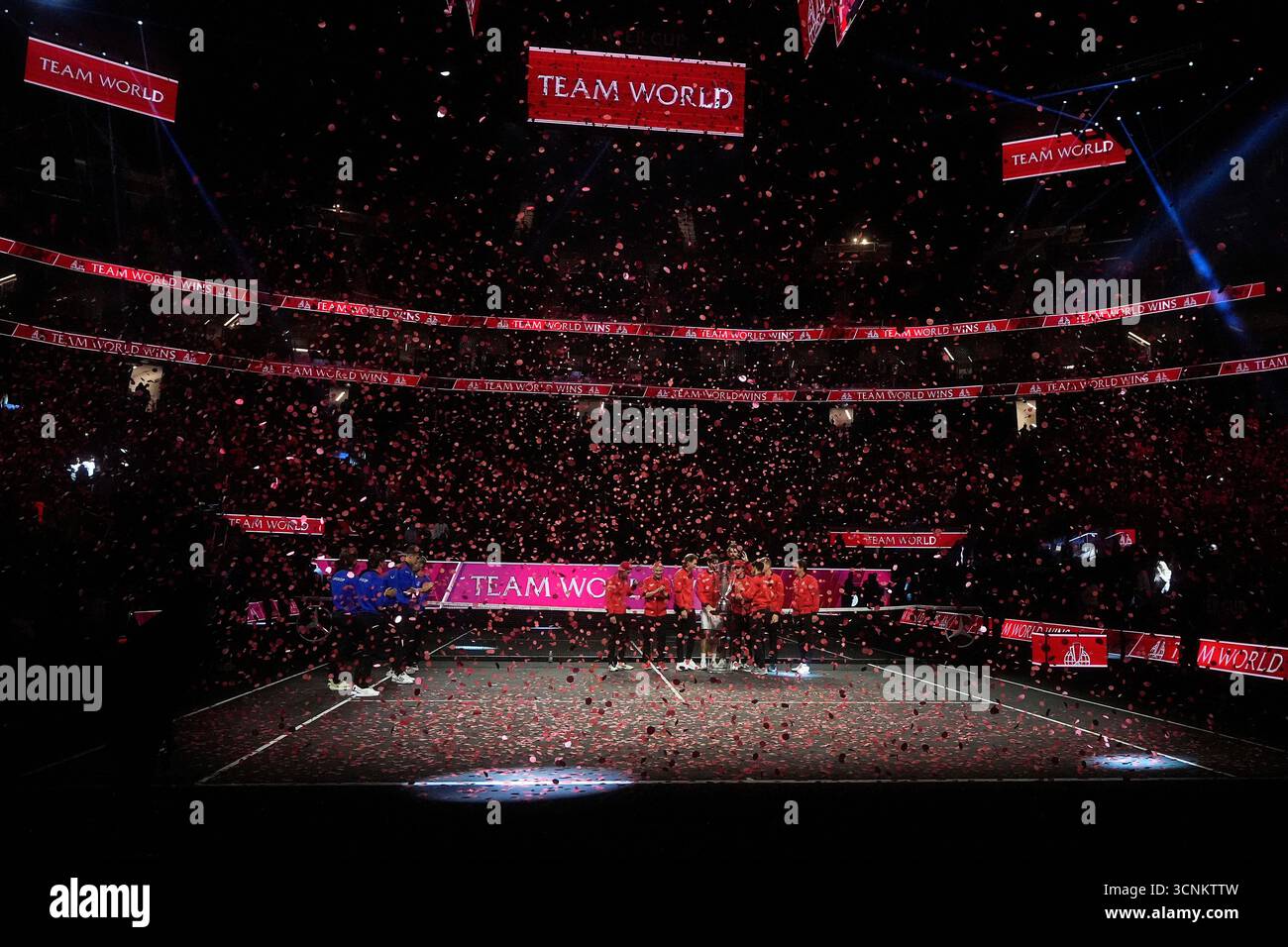 Team World players celebrate after defeating Team Europe on the third ...