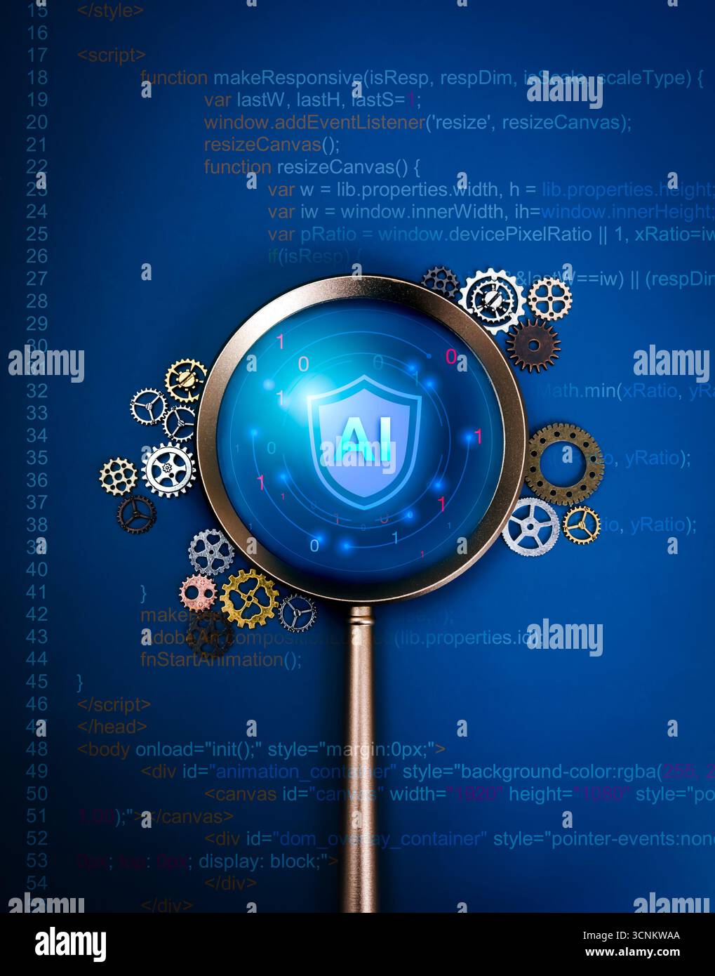 Blue magnifying glass gear icon hi-res stock photography and images - Alamy