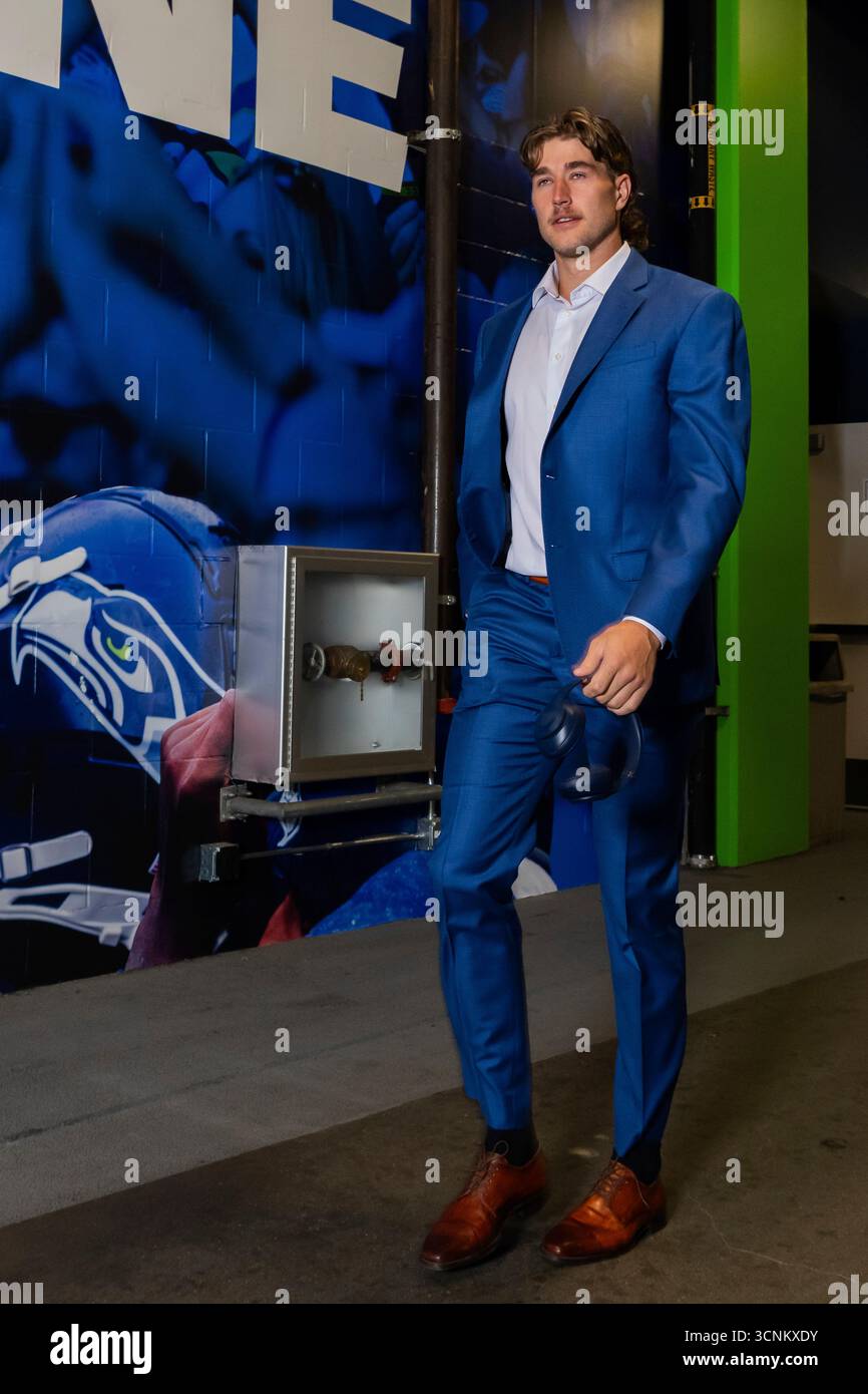 Seattle Seahawks wide receiver Jake Bobo (19) arrives before an NFL ...