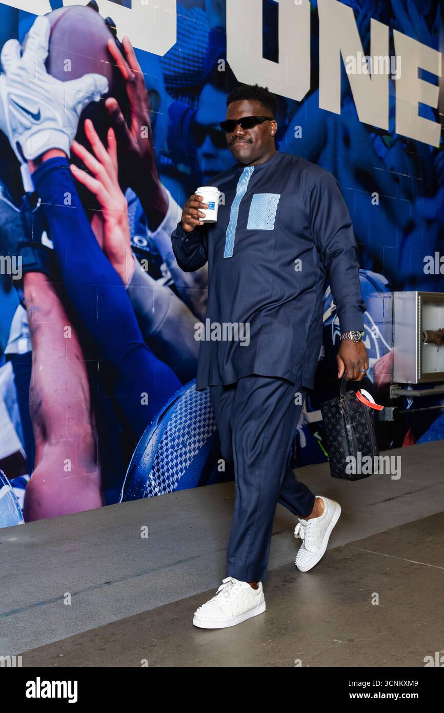 Seattle Seahawks center Olu Oluwatimi (55) arrives before an NFL ...