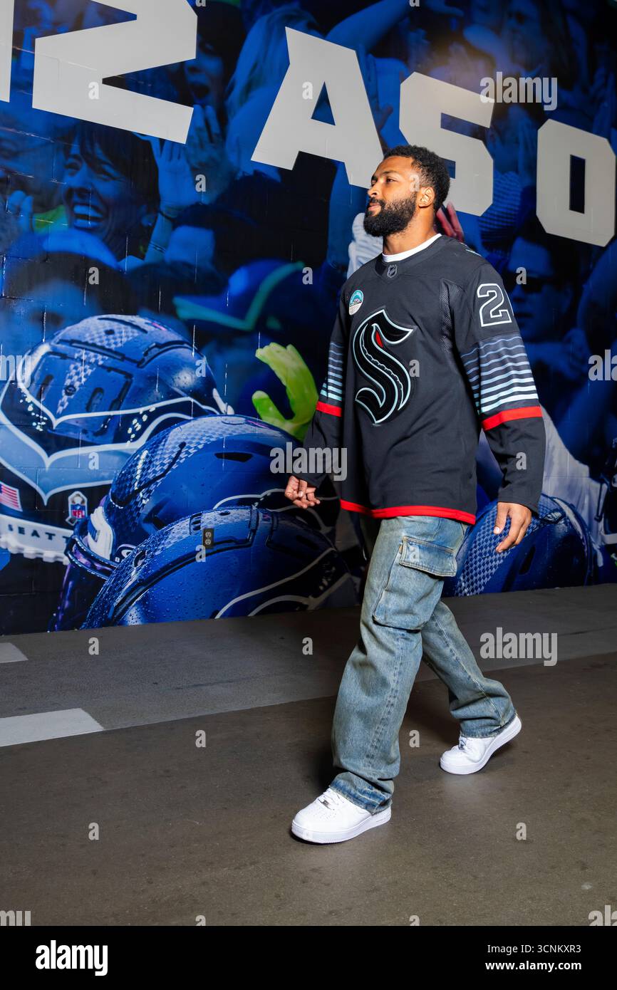 Seattle Seahawks linebacker Derick Hall (58) arrives before an NFL ...
