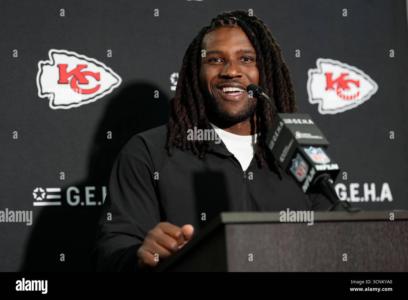 Kansas City Chiefs linebacker Nick Bolton speaks during a news ...