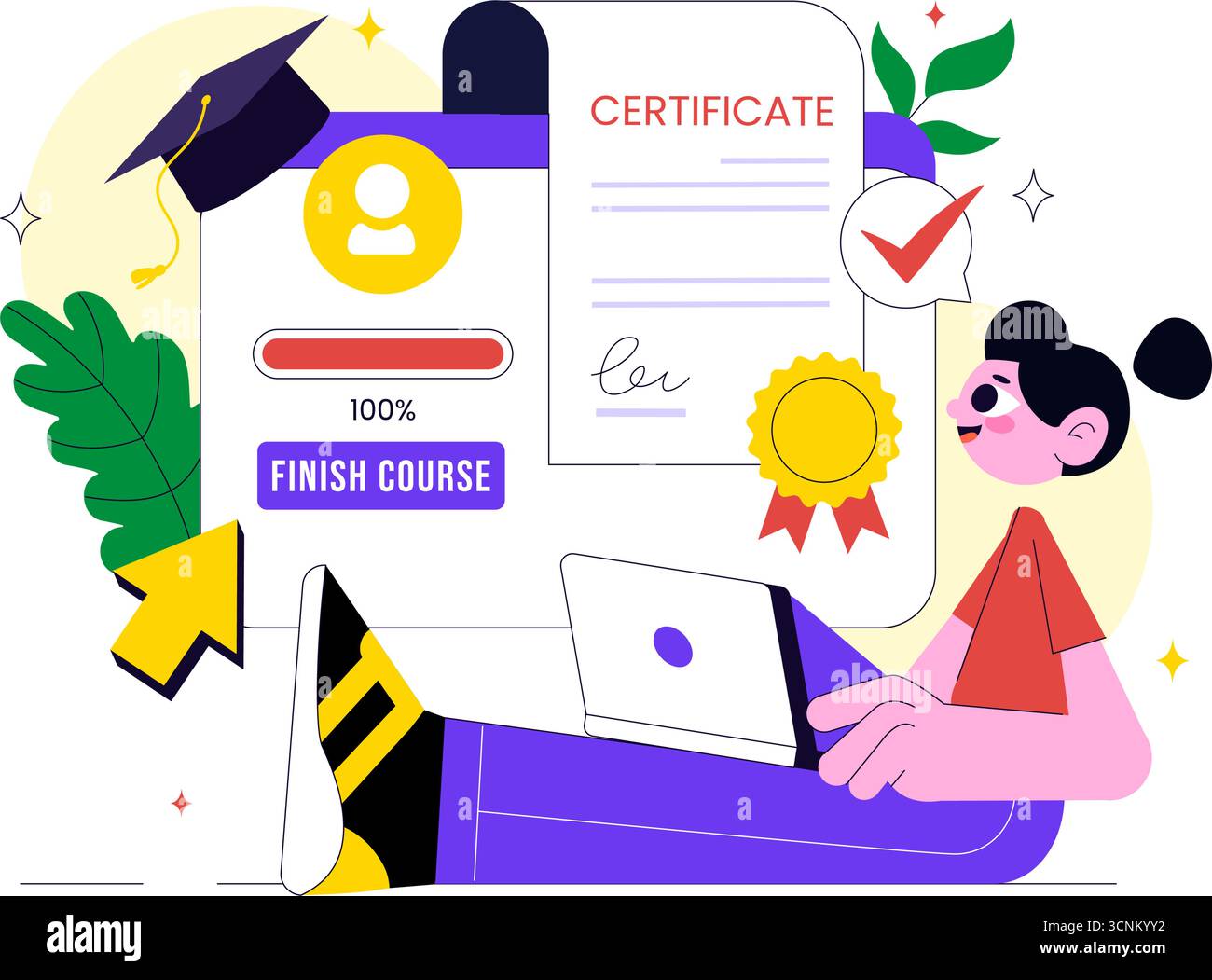 Online Course Certificate Program Illustration Featuring Learning ...
