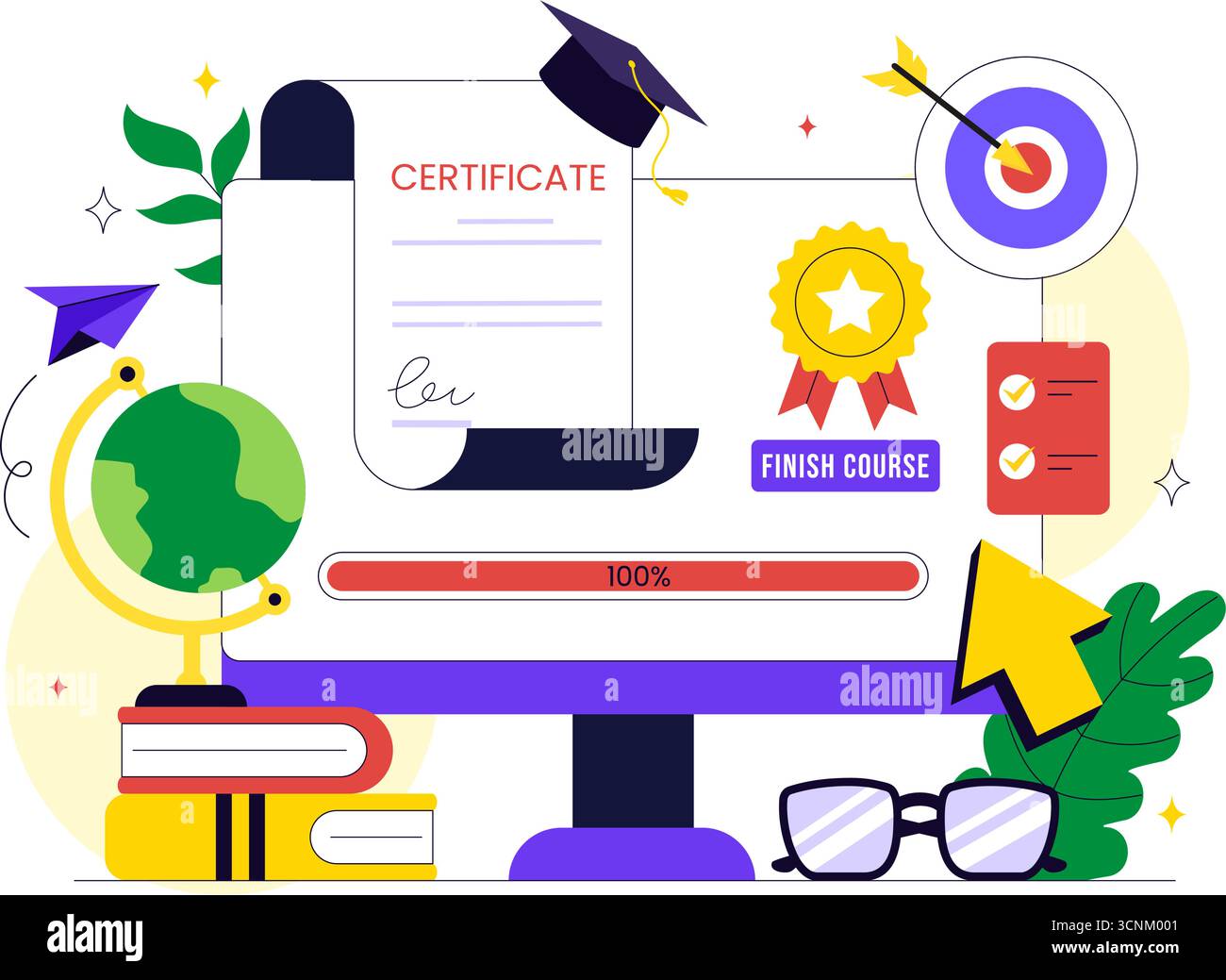 Online Course Certificate Program Illustration Featuring Learning Management System with Mobile ...