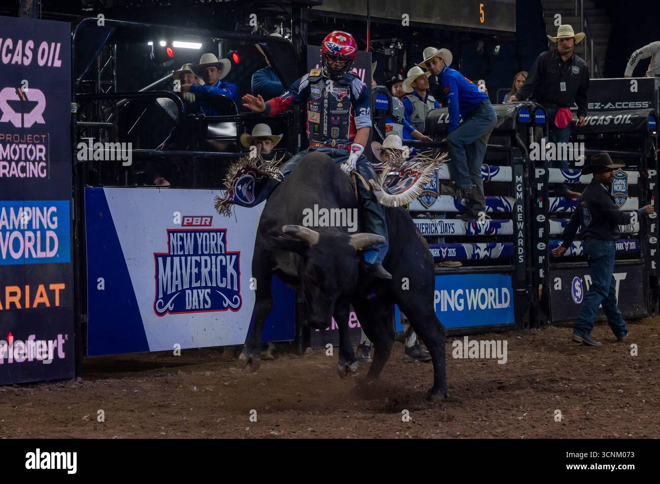 Florida Freedom's Thiago Salgado rides Wicked Solo in game 15 during the New York Mavericks' PBR ...