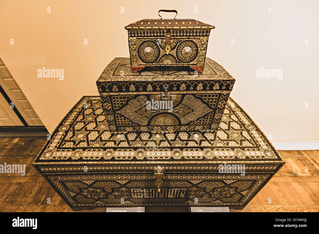 Traditional wooden dower chest in the Applied Arts Museum in Tashkent ...