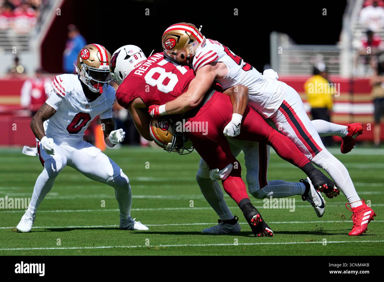 Arizona Cardinals tight end Tip Reiman (87) is tackled by San Francisco ...