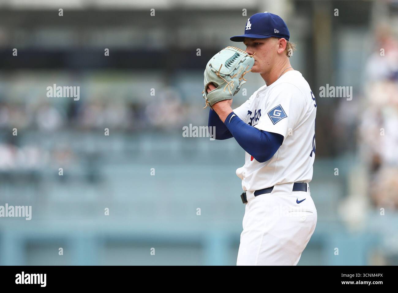 Los Angeles Dodgers pitcher Emmet Sheehan prepares to throw to a San ...
