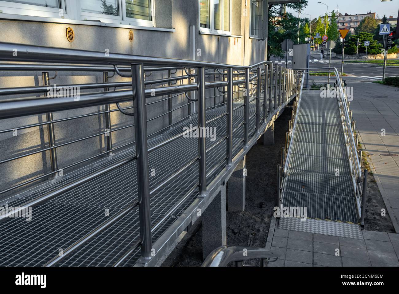 Accessible ramp for disabled people, metal ramp with handrails for ...