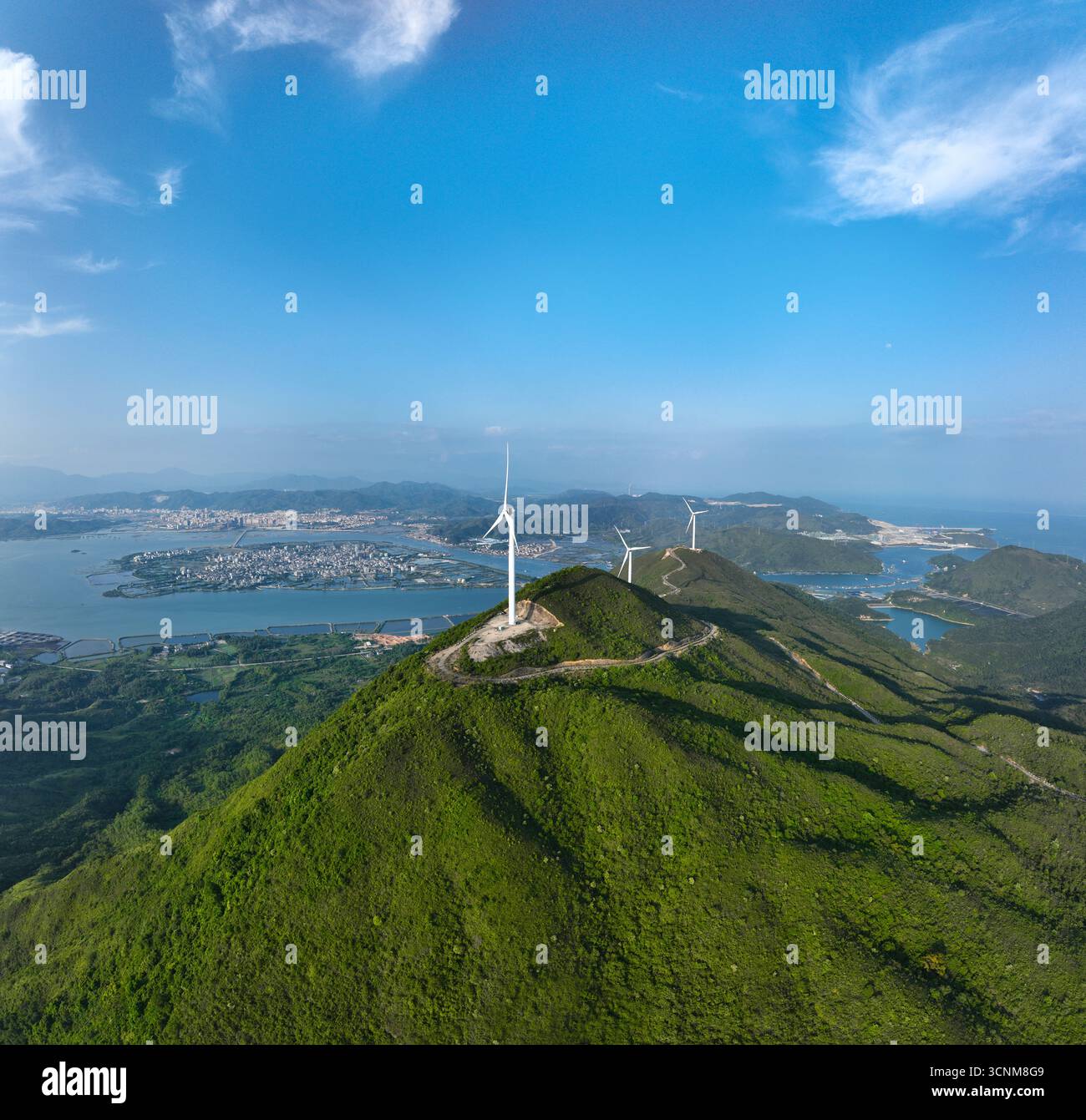 Aerial photography of Guanyin Mountain Wind Farm on Yanzhou Island in ...