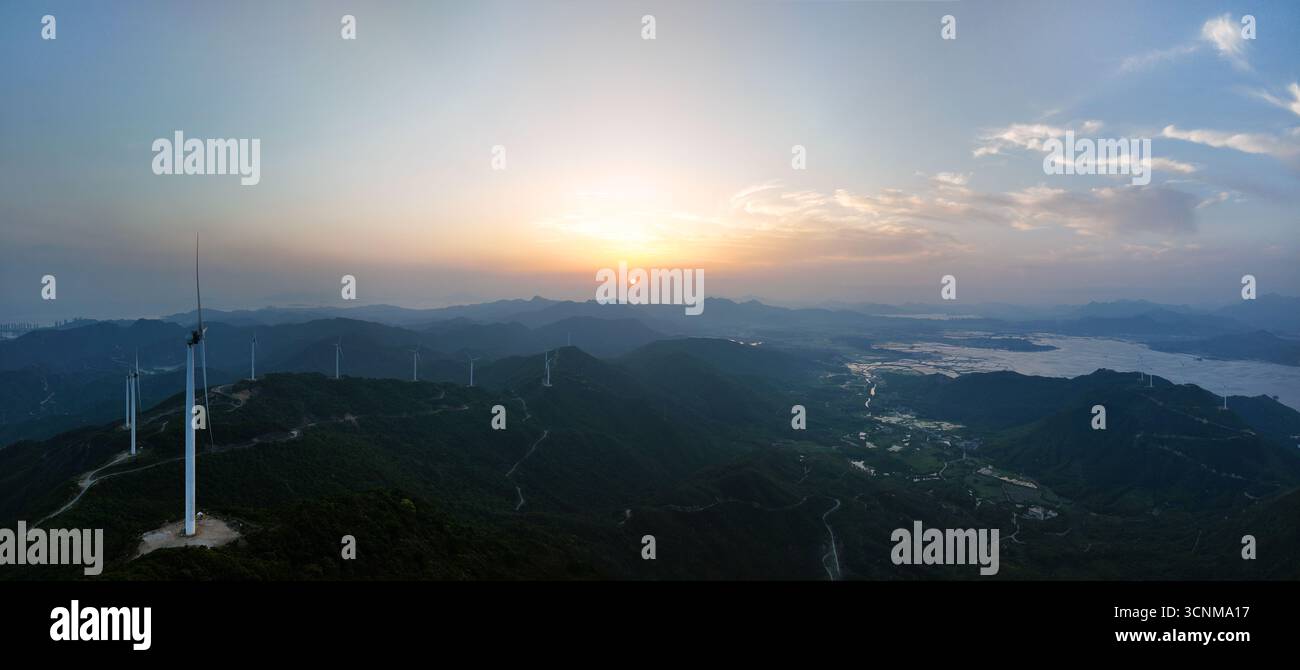 Aerial photography of Guanyin Mountain Wind Farm on Yanzhou Island in ...