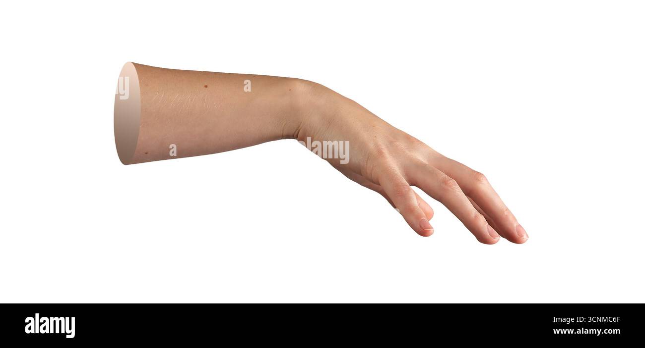 Hand of female in horizontal extended posture with bent wrist, delicate ...