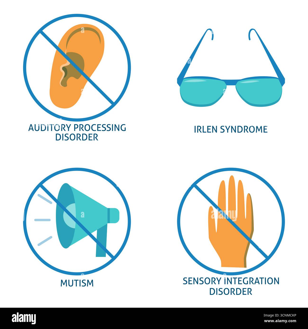 Neurodiversity symbols flat icon set. Auditory processing disorder ...