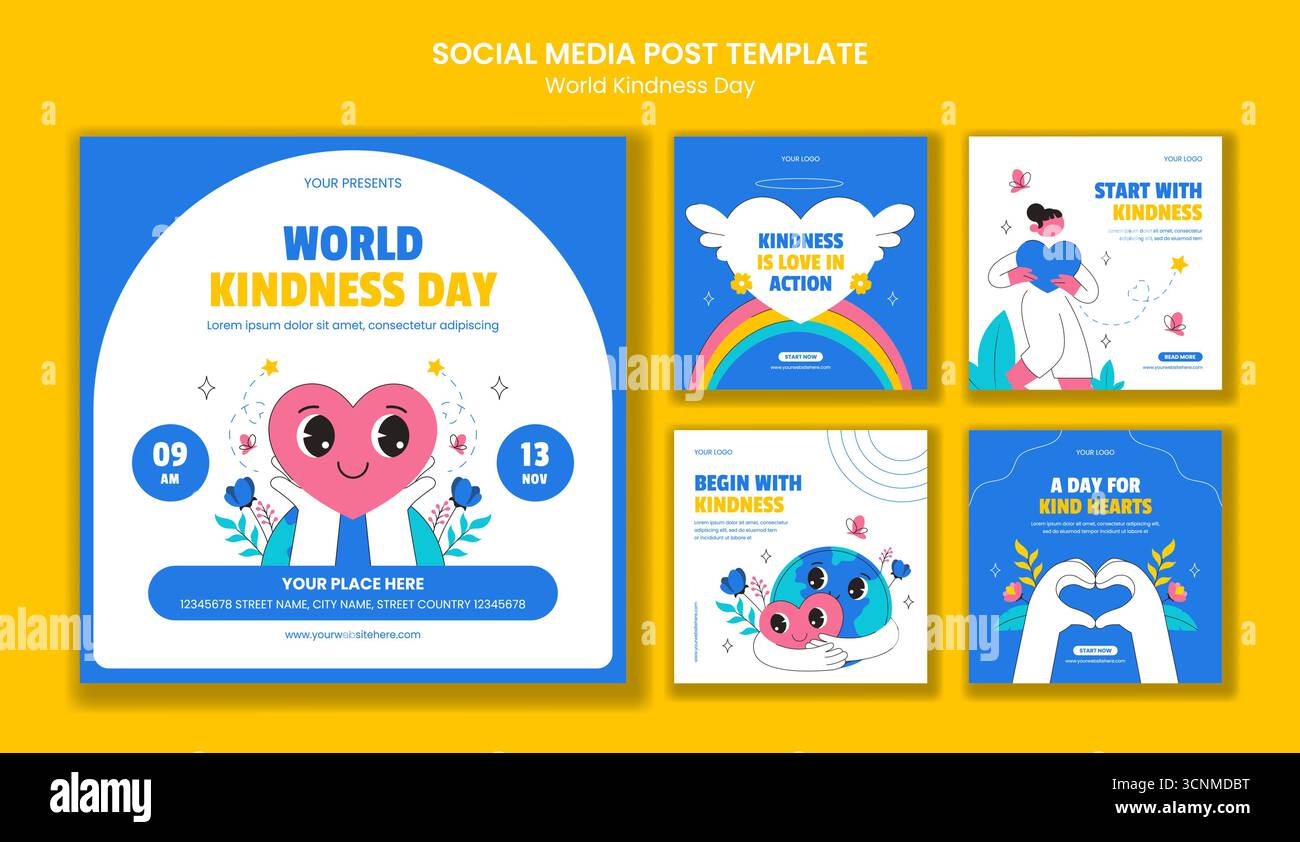 World Kindness Day Flat Cartoon Hand-Drawn Template for Social Media ...