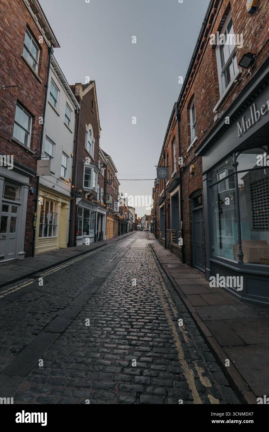 The beautiful cobbled street of Grape Lane in historic York city centre ...