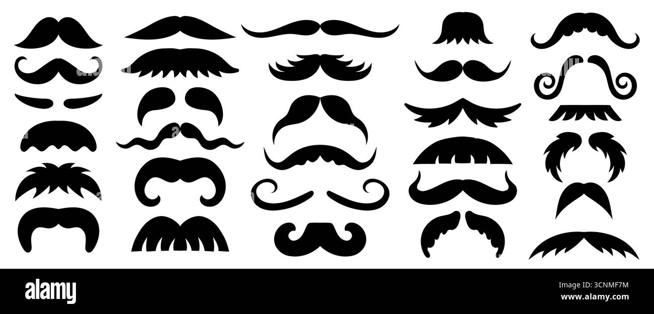 Mustache black icons. Mustache male face hair different styles, whisker ...