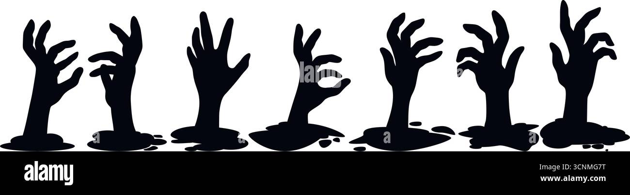 Creepy hands bursting out of ground set. Bony hands with twisted ...
