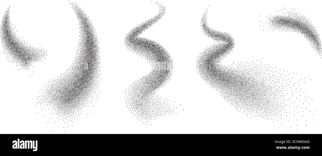 Noise gradient fly curved shapes set. Grainy texture splash wavy long ...