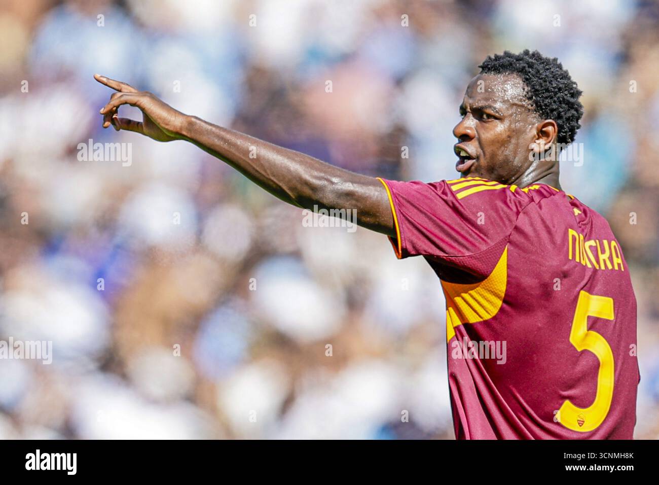 Roma's Ivorian defender Evan Ndicka gesticulate during the Serie A ...