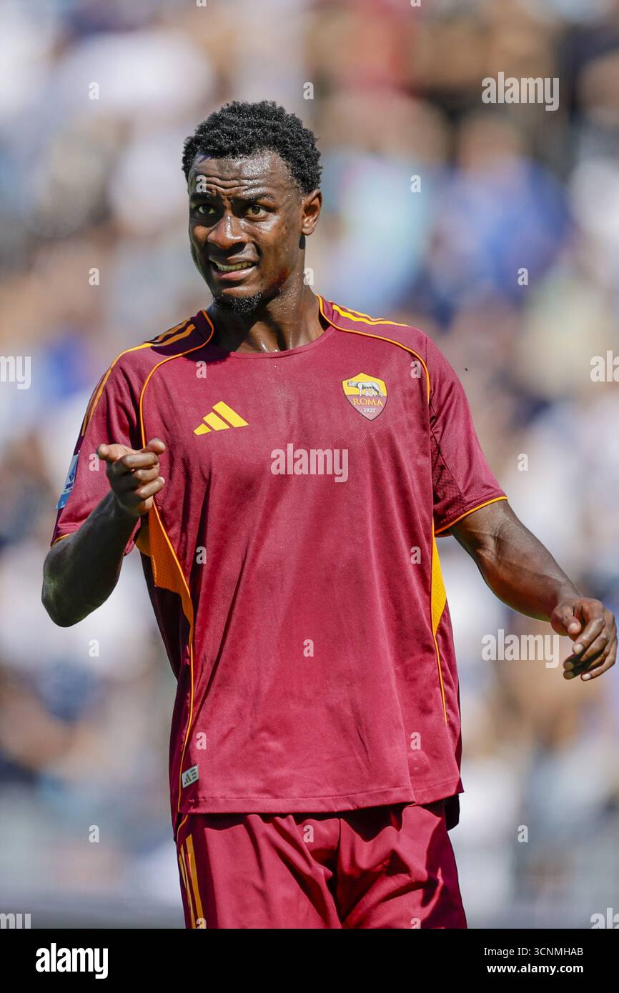 Roma's Ivorian defender Evan Ndicka gesticulate during the Serie A ...