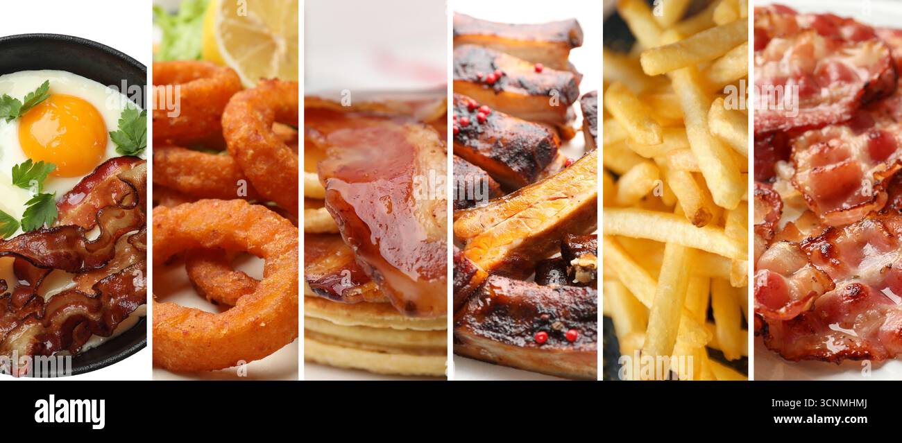 Collection of foods with greasy texture, collage Stock Photo - Alamy