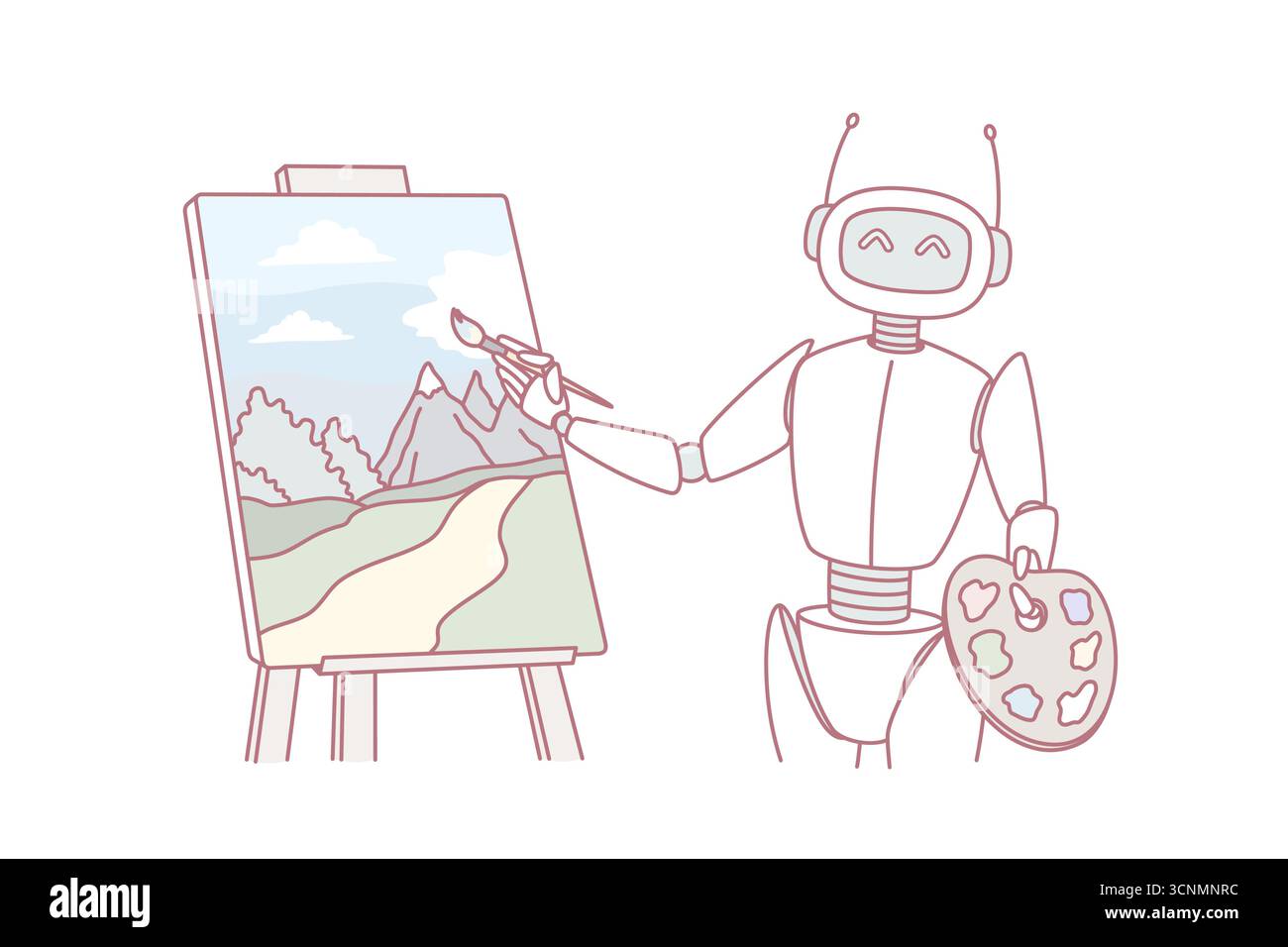 Robotic technologies in hobbies concept. Positive robot standing and ...