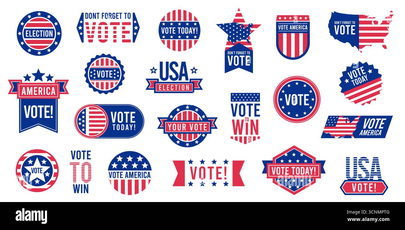 American vote label. USA election badge with text vote, stickers for ...