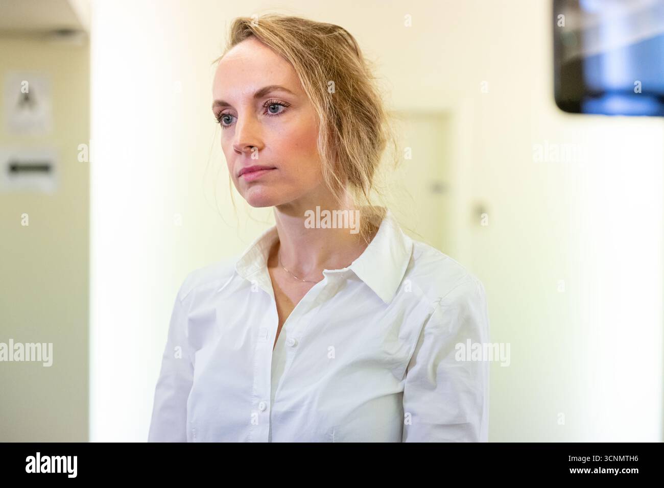 Press magistrate Amélie Van Belleghem pictured at the pleas in the ...