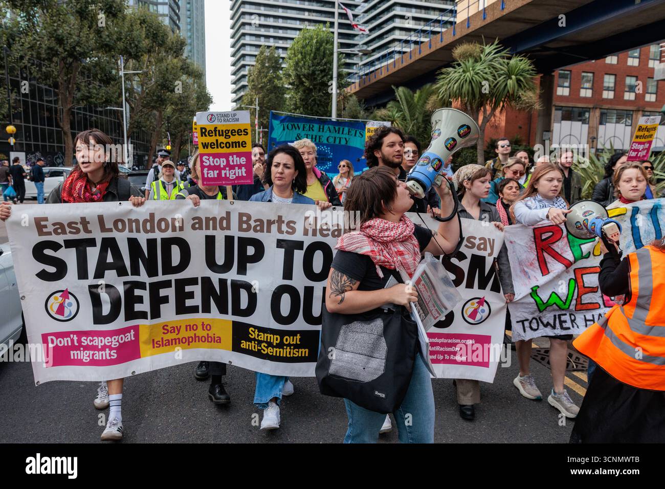 London, UK. 20th September, 2025. Supporters of Stand Up To Racism ...