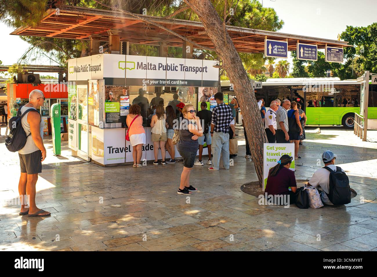 Valletta, Malta - 09.17.2025: Travelers wait and purchase Malta Public ...
