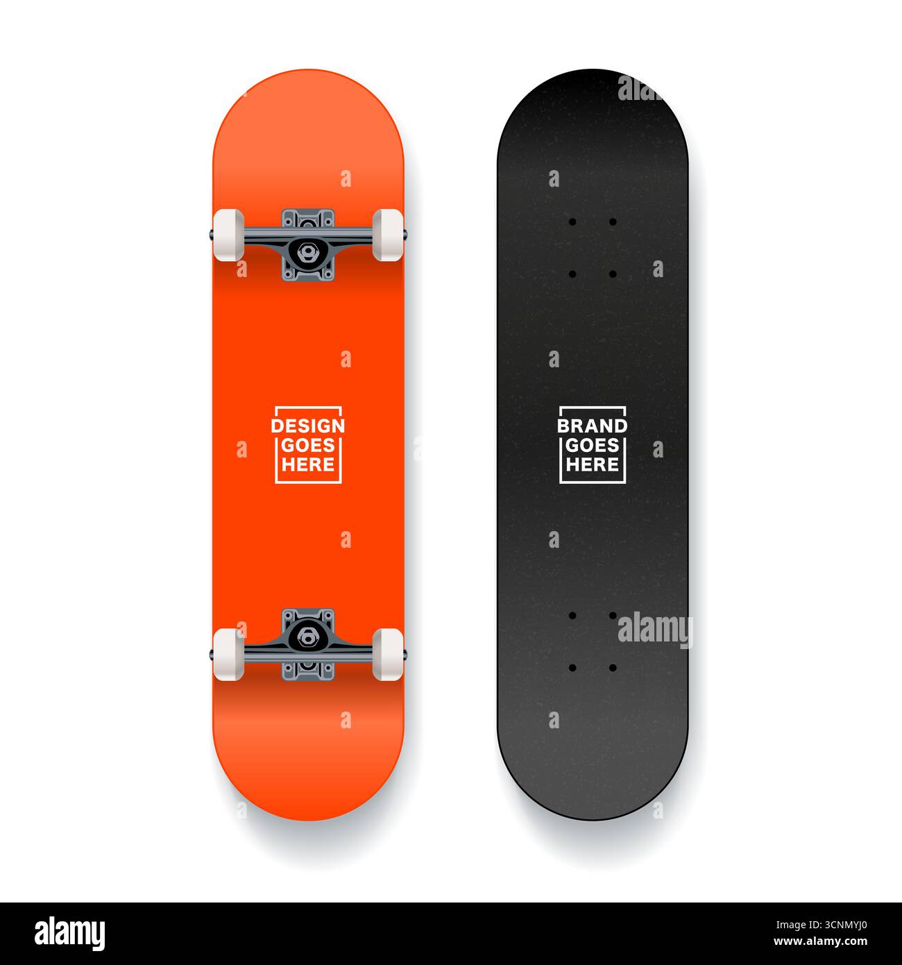 Vector mockup of skateboard with front and back view. Clean template ...