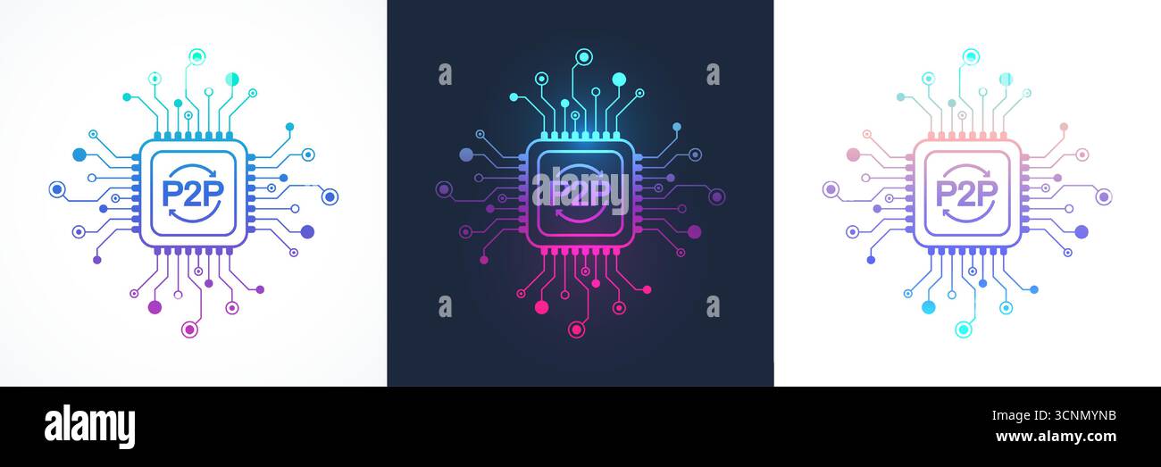 P2P exchange concept icon, sign, logo in the circuit line style. P2P ...