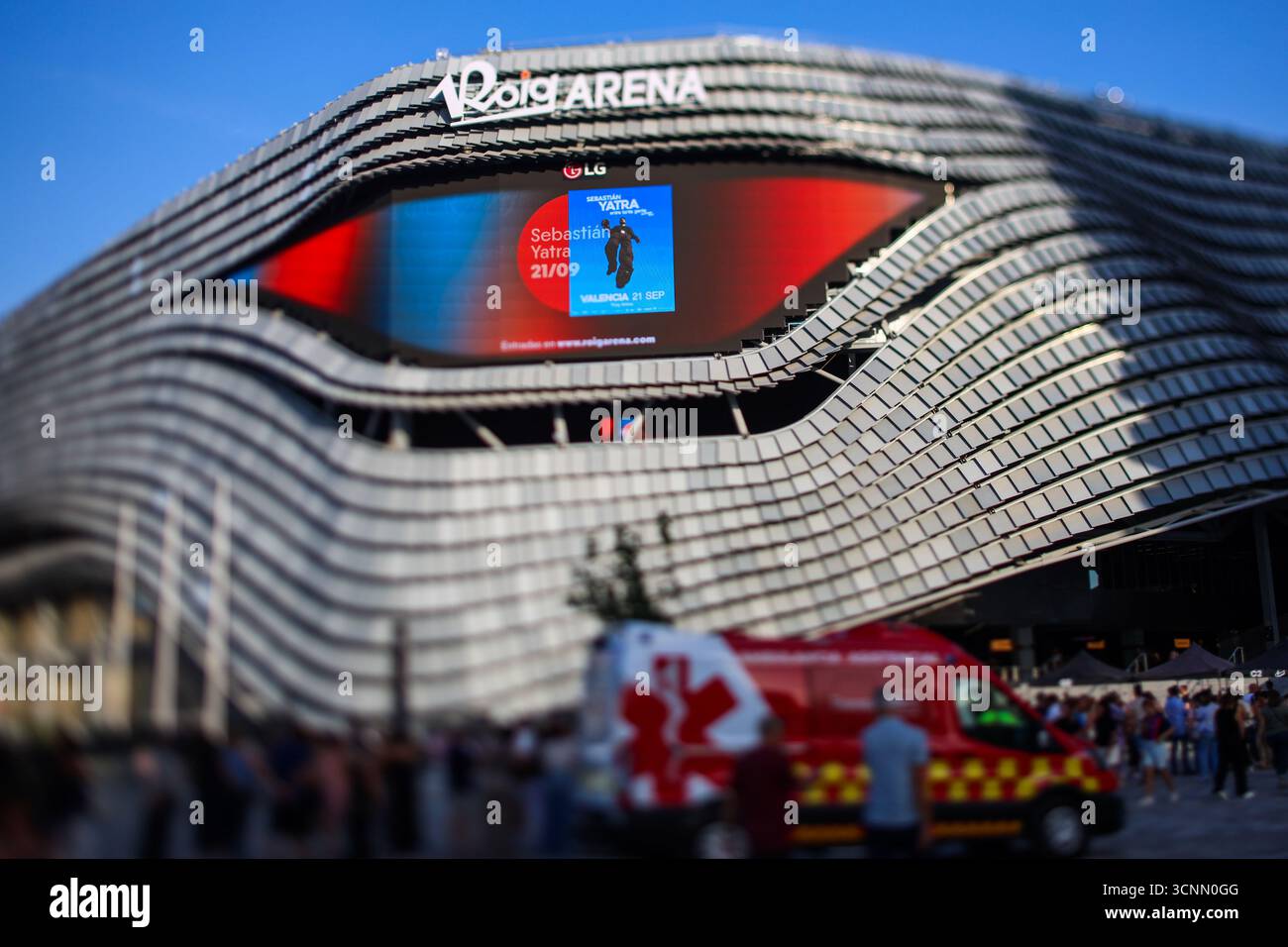 Facade of the Roig Arena in Valencia, tilt-shift lens effect Stock ...
