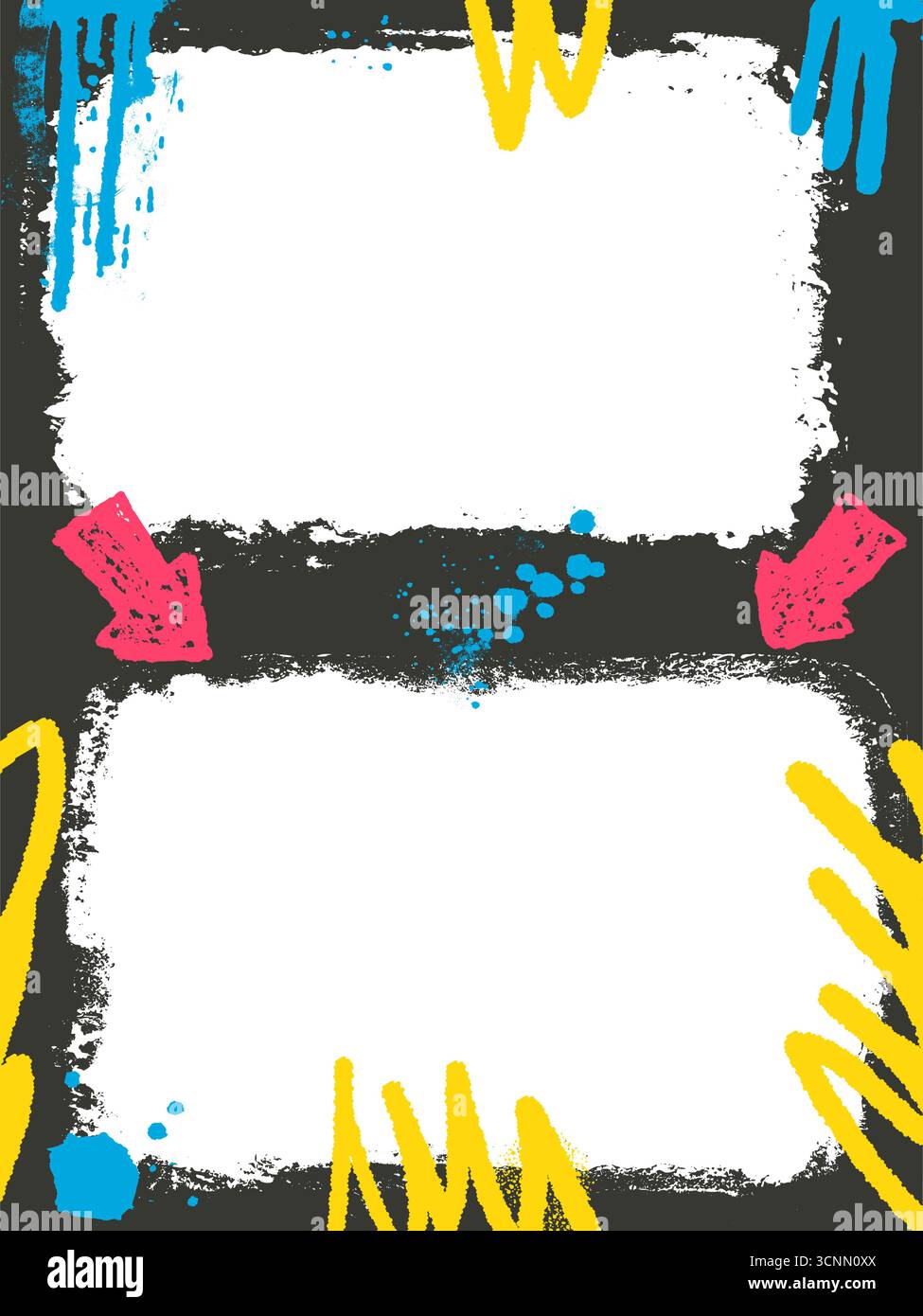 Grunge diptych frame template with colorful arrow and aerosol paint ...