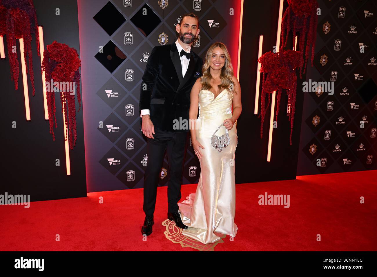 Brody grundy and Rachael Wertheim during the 2025 Brownlow Medal ceremony at Crown Palladium in ...