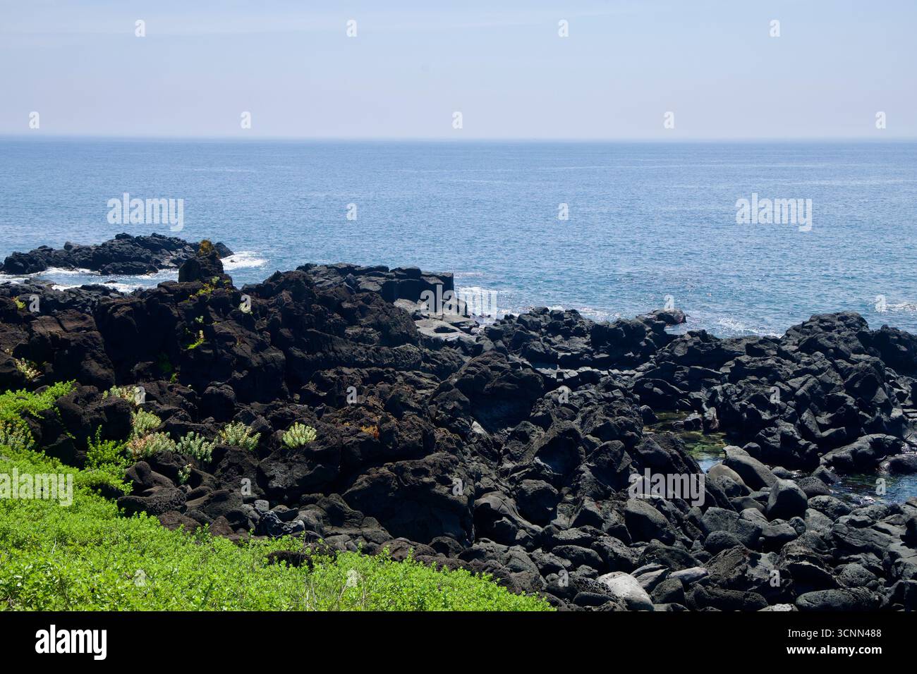 Basalt lava rocks line the Pyoseon coast at White Hill (Huin‑dongsan ...