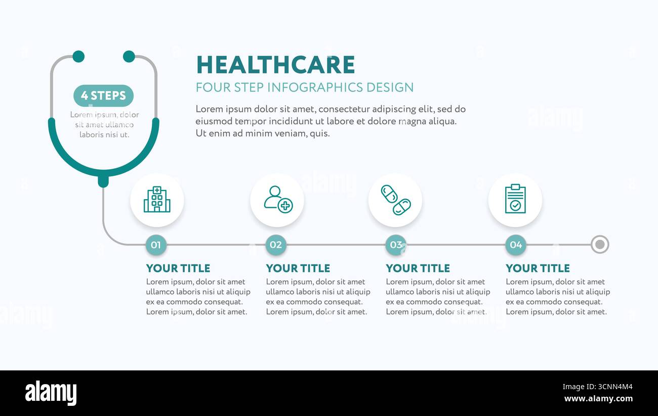 Medical infographics template with stethoscope - 4 step illustration ...