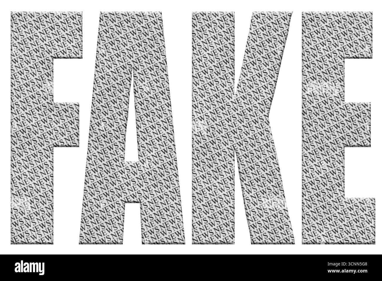 Digital composite. The word “Fake” in Impact font with an overlay of ...