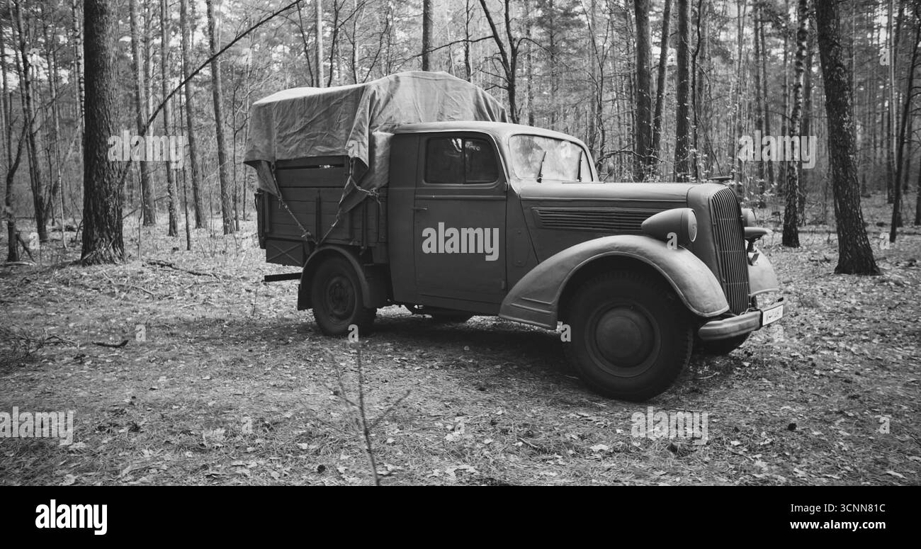 German Vehicle Truck Opel Blitz In Forest. Sunny Autumn Day. Military ...