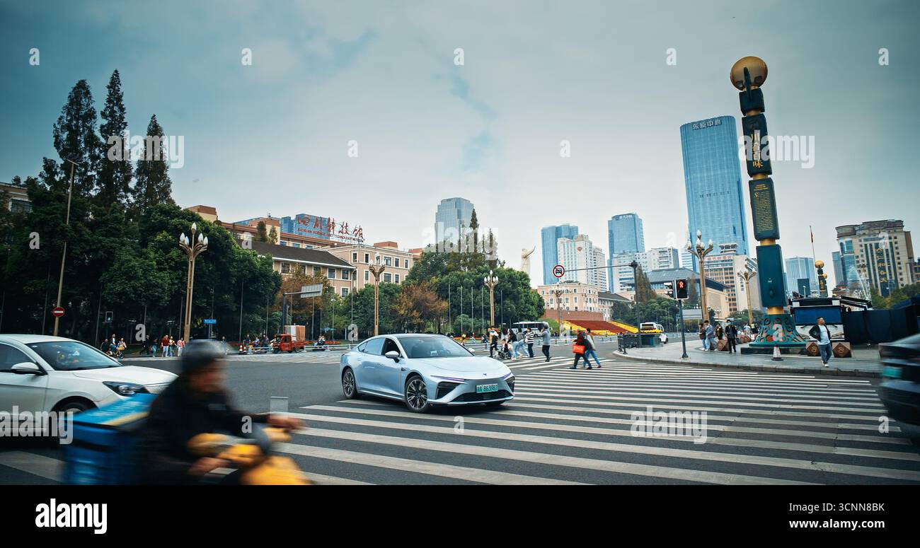 Chengdu, Sichuan, China. Electric Car Neta S Driving By Tianfu Square ...